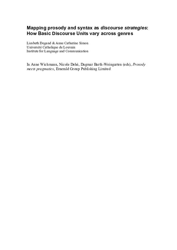 (PDF) Mapping Prosody and Syntax as Discourse Strategies: How Basic ...