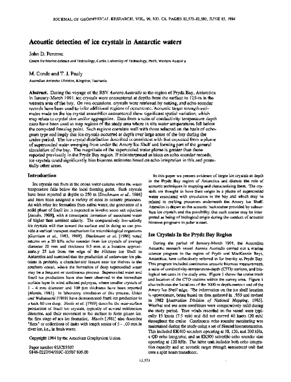 (PDF) Acoustic detection of ice crystals in Antarctic waters