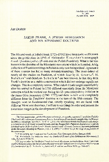 (PDF) Jakub Frank, a Jewish Heresiarch and His Messianic Doctrine