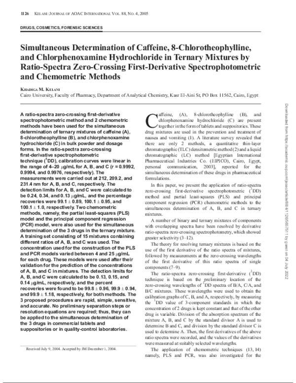 (PDF) Simultaneous Determination of Caffeine, 8-Chlorotheophylline, and ...