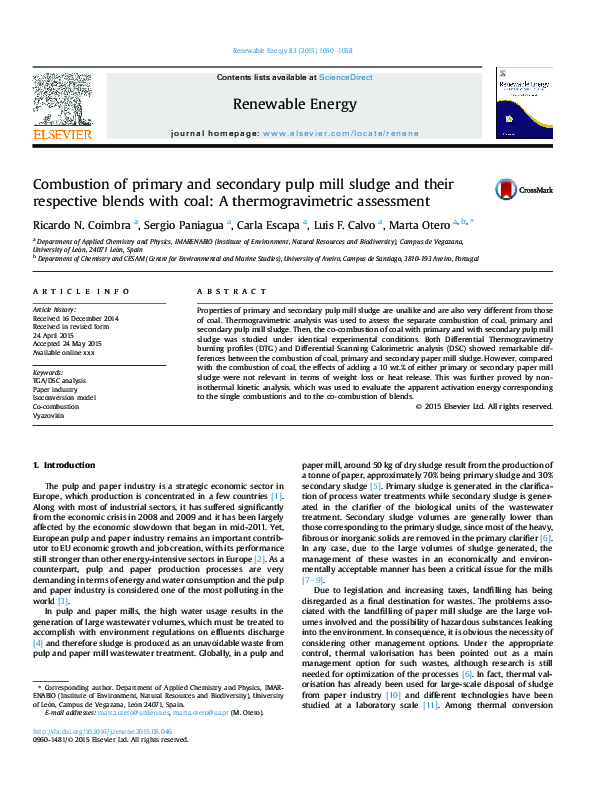 (PDF) Combustion of primary and secondary pulp mill sludge and their ...