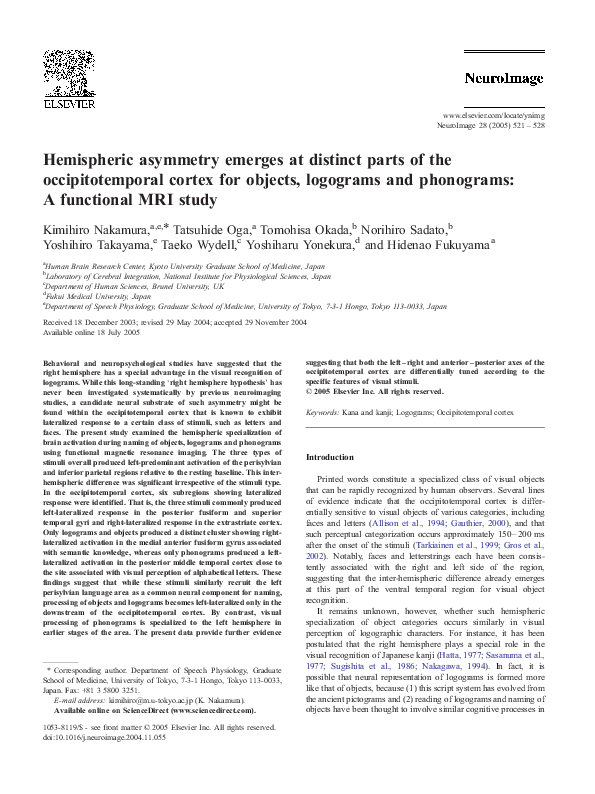 (PDF) Hemispheric asymmetry emerges at distinct parts of the occipitotemporal cortex for objects ...