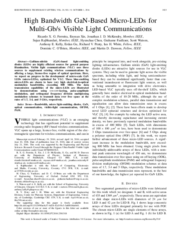 (PDF) High Bandwidth GaN-Based Micro-LEDs for Multi-Gb/s Visible Light ...