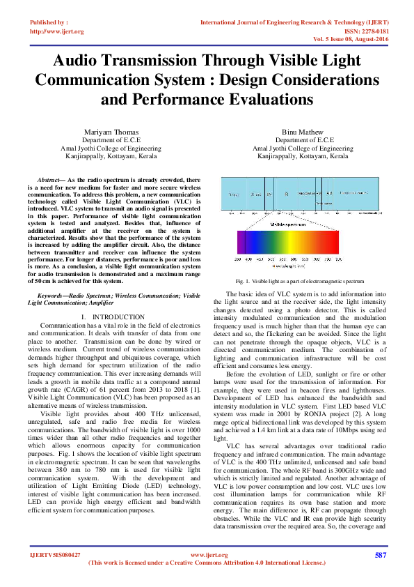 (PDF) Audio Transmission Through Visible Light Communication System ...