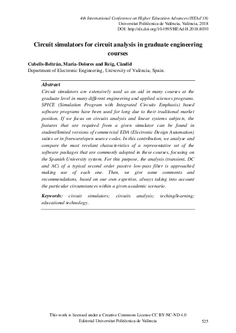 Pdf Circuit Simulators For Circuit Analysis In Graduate Engineering