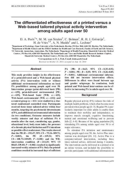 (PDF) The differentiated effectiveness of a printed versus a Web-based tailored physical ...