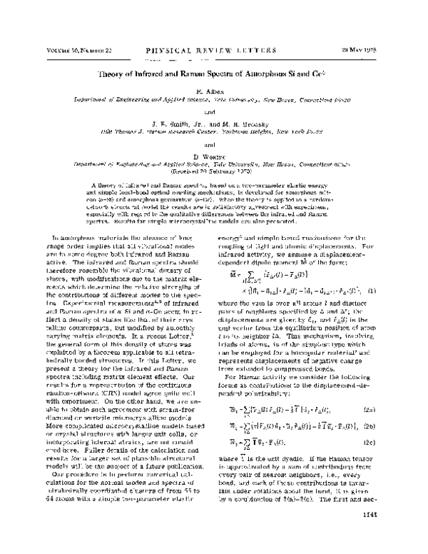 (PDF) Theory of Infrared and Raman Spectra of Amorphous Si and Ge