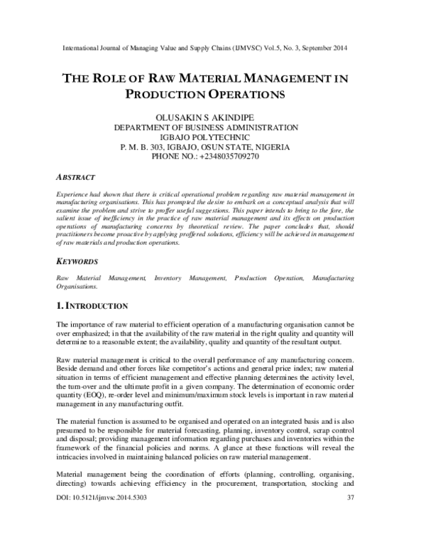 (PDF) The Role of Raw Material Management in Production Operations