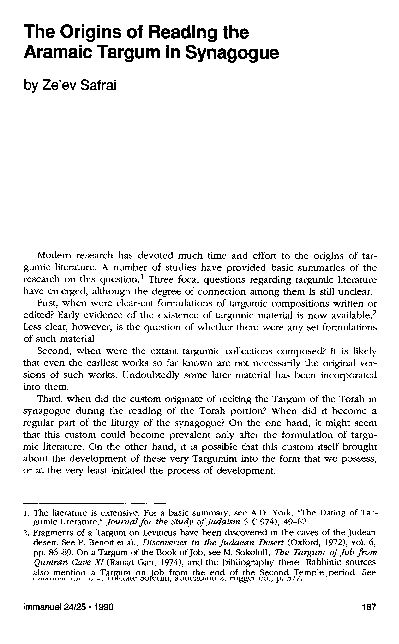 (PDF) The Origins of Reading the Aramaic Targum in Synagogue
