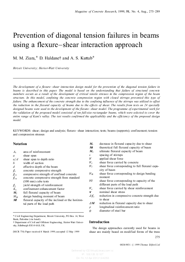(PDF) Prevention of diagonal tension failures in beams using a flexure ...