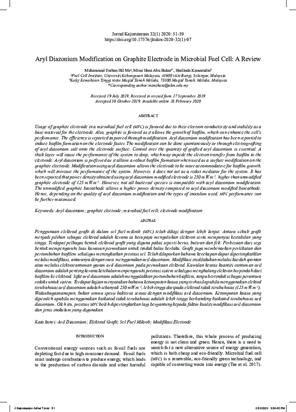 (PDF) Aryl Diazonium Modification on Graphite Electrode in Microbial ...
