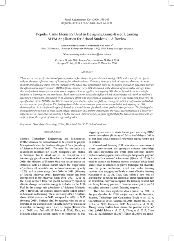 (PDF) Popular Game Elements Used in Designing Game-Based Learning STEM ...