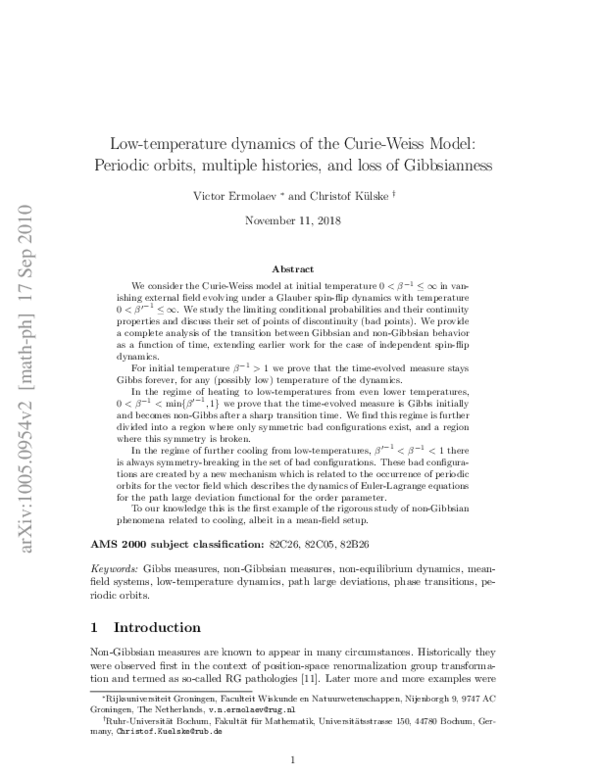 (PDF) Low-Temperature Dynamics of the Curie-Weiss Model: Periodic ...