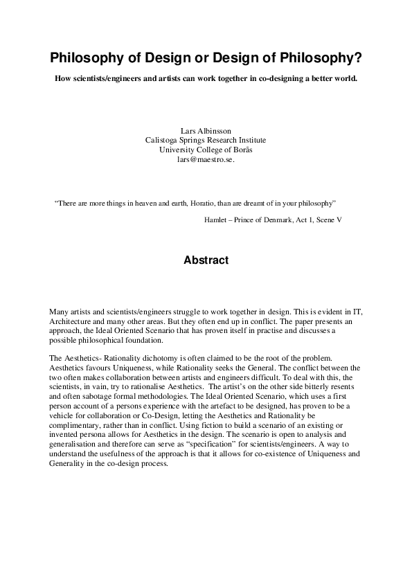 (PDF) Philosophy of Design or Design of Philosophy? How scientists ...