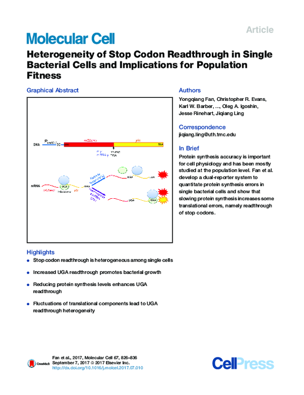 (PDF) Heterogeneity of Stop Codon Readthrough in Single Bacterial Cells ...