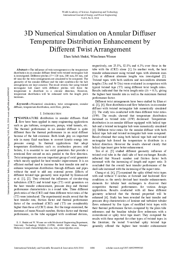 (PDF) 3D Numerical Simulation On Annular Diffuser Temperature Distribution Enhancement By ...