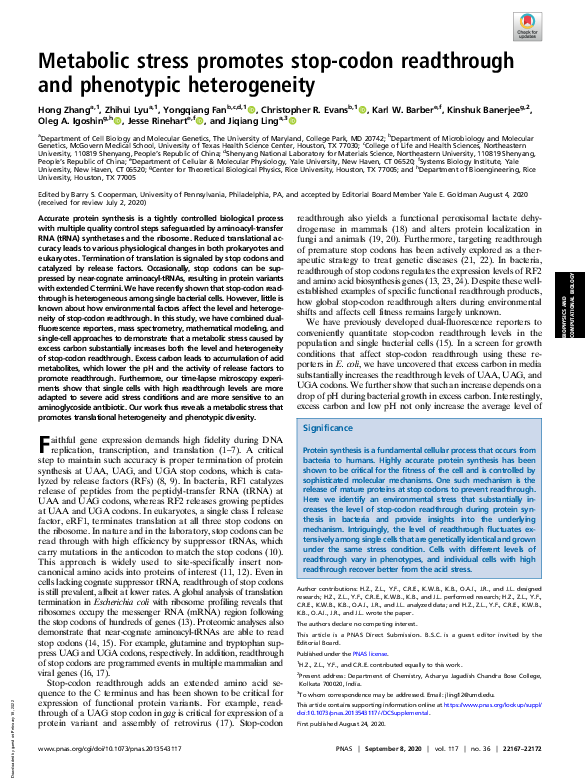 (PDF) Metabolic stress promotes stop-codon readthrough and phenotypic ...