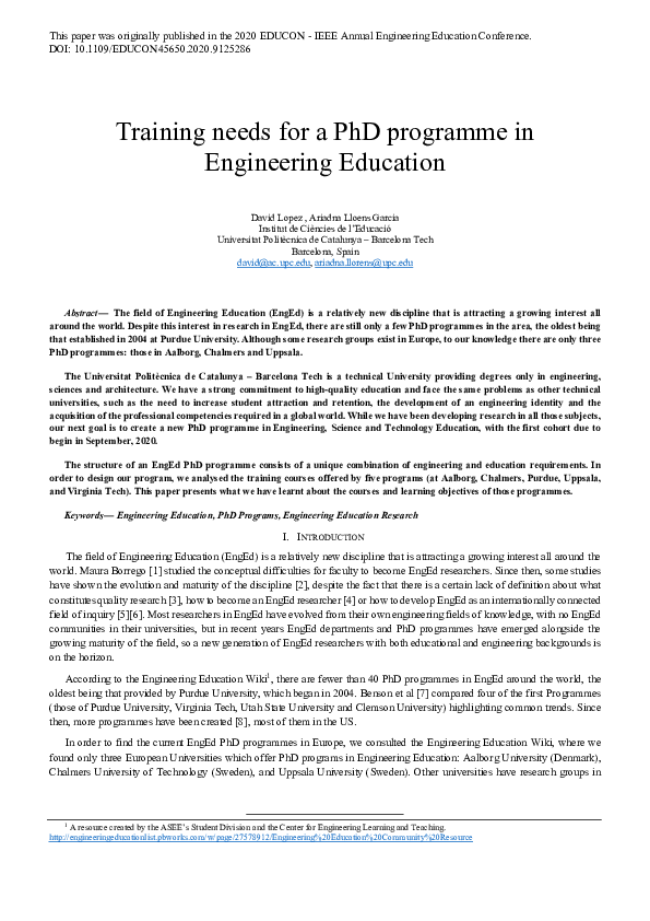 (PDF) PhD Program Development in Engineering Education