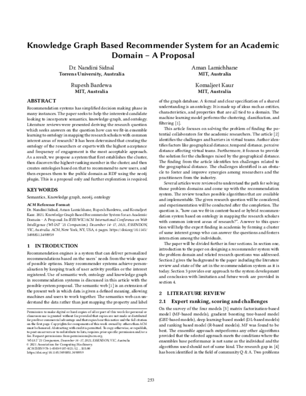 (PDF) Knowledge Graph Based Recommender System for an Academic Domain – A Proposal