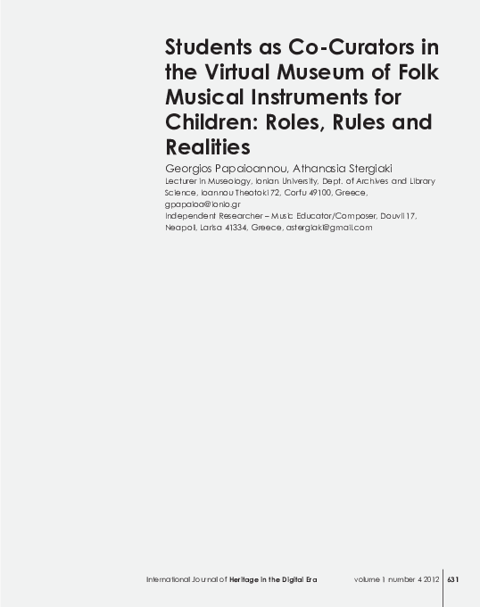 (PDF) Students as Co-Curators in the Virtual Museum of Folk Musical ...