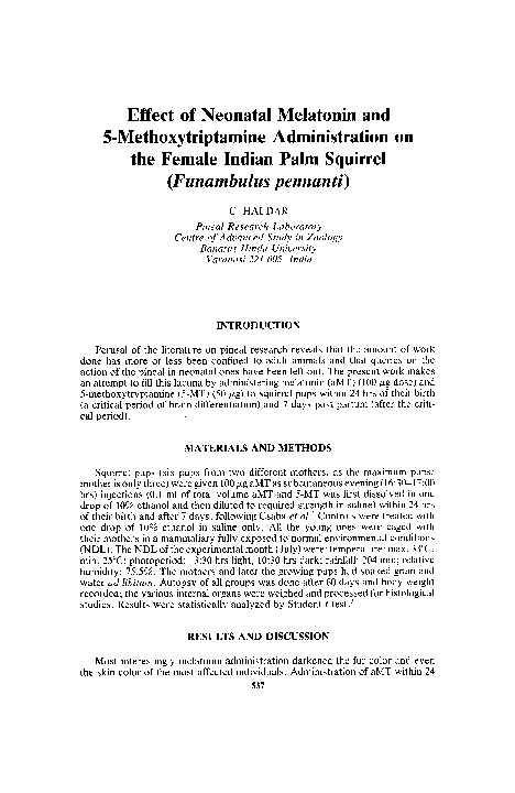 (PDF) Effect of Neonatal Melatonin and 5-Methoxytriptamine ...