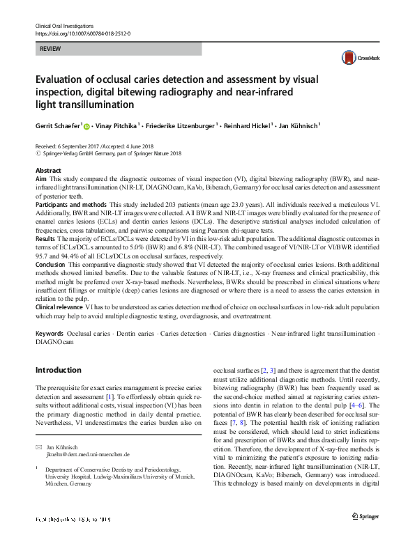 Pdf Evaluation Of Occlusal Caries Detection And Assessment By Visual Inspection Digital