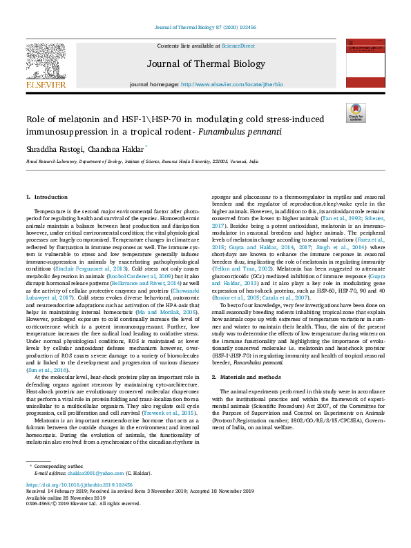(PDF) Role of melatonin and HSF-1\HSP-70 in modulating cold stress ...