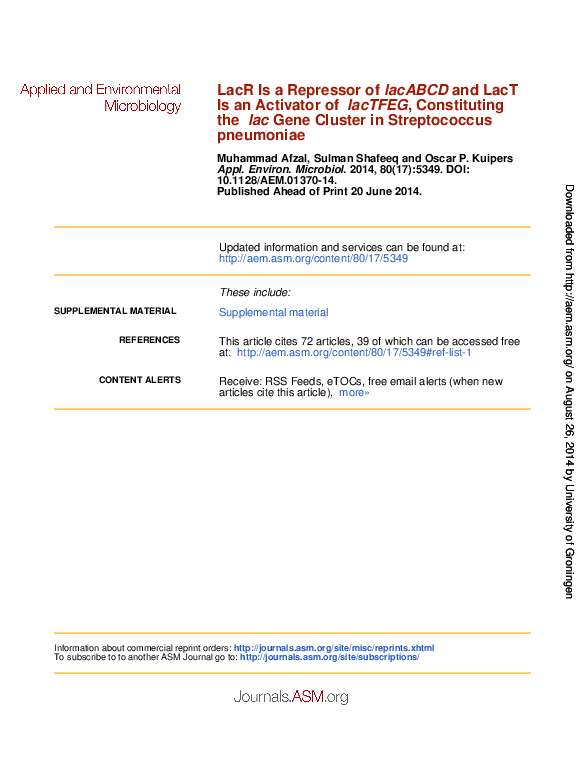 (PDF) LacR is a repressor of lacABCD and LacT is an activator of ...