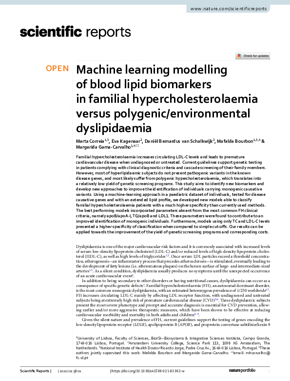 (PDF) Machine learning modelling of blood lipid biomarkers in familial ...