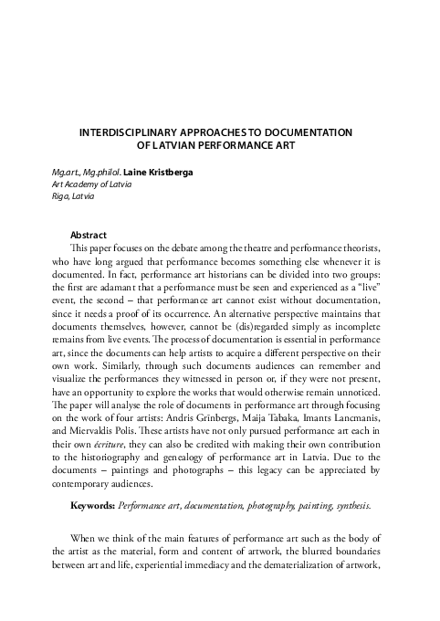 (PDF) Interdisciplinary Approaches to Documentation of Latvian ...