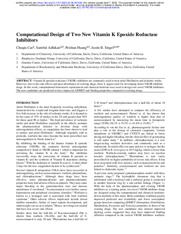 (PDF) Computational Design of Two New Vitamin K Epoxide Reductase ...