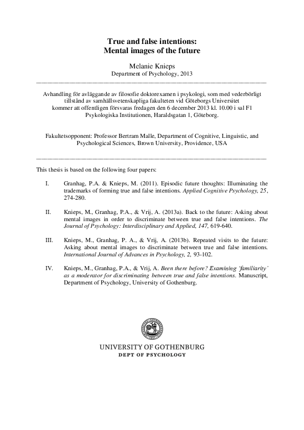 (PDF) True and false intentions: Mental images of the future