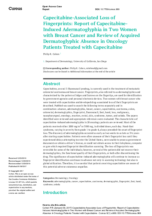 (PDF) Capecitabine-Associated Loss of Fingerprints: Report of ...
