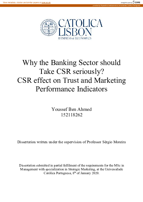 (PDF) Why the banking sector should take CSR seriously? : CSR effect on ...