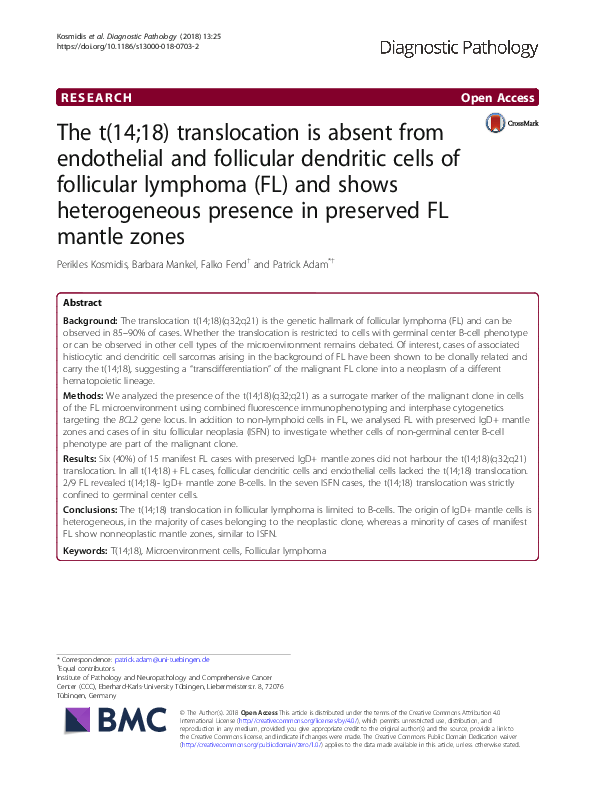 (PDF) The t(14;18) translocation is absent from endothelial and ...