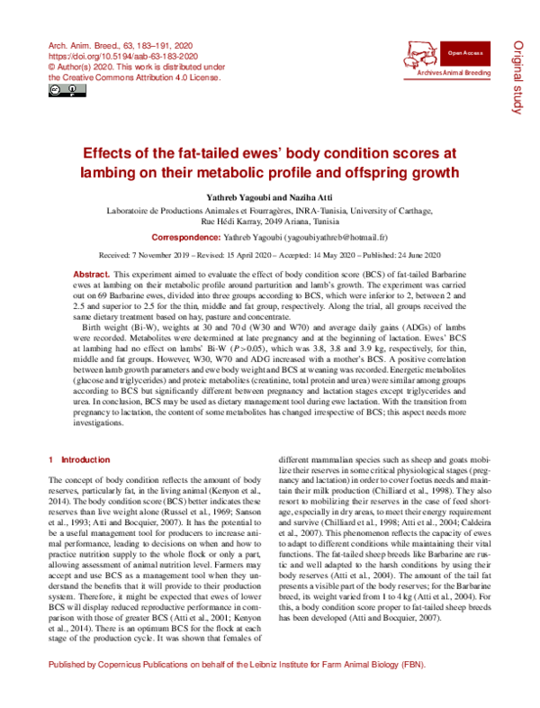 (PDF) Effects of the fat-tailed ewes' body condition scores at lambing ...