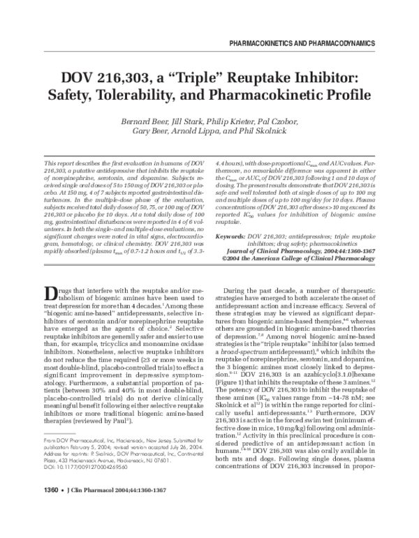 (PDF) DOV 216,303, a “Triple” Reuptake Inhibitor: Safety, Tolerability ...