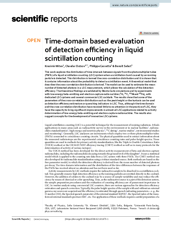 (PDF) Time-domain based evaluation of detection efficiency in liquid scintillation counting ...