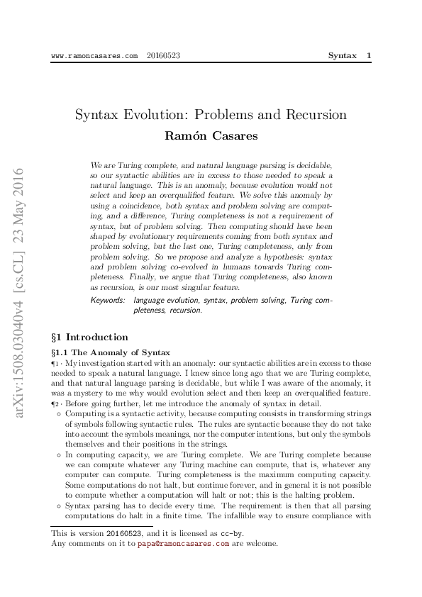 (PDF) Syntax Evolution: Problems and Recursion
