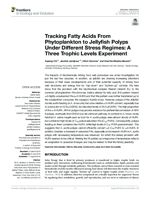 (PDF) Tracking Fatty Acids From Phytoplankton to Jellyfish Polyps Under ...
