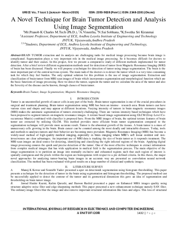 Pdf A Novel Technique For Brain Tumor Detection And Analysis Using