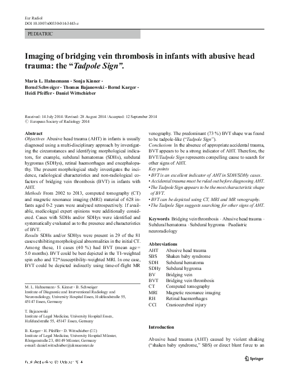 (PDF) Imaging of bridging vein thrombosis in infants with abusive head ...