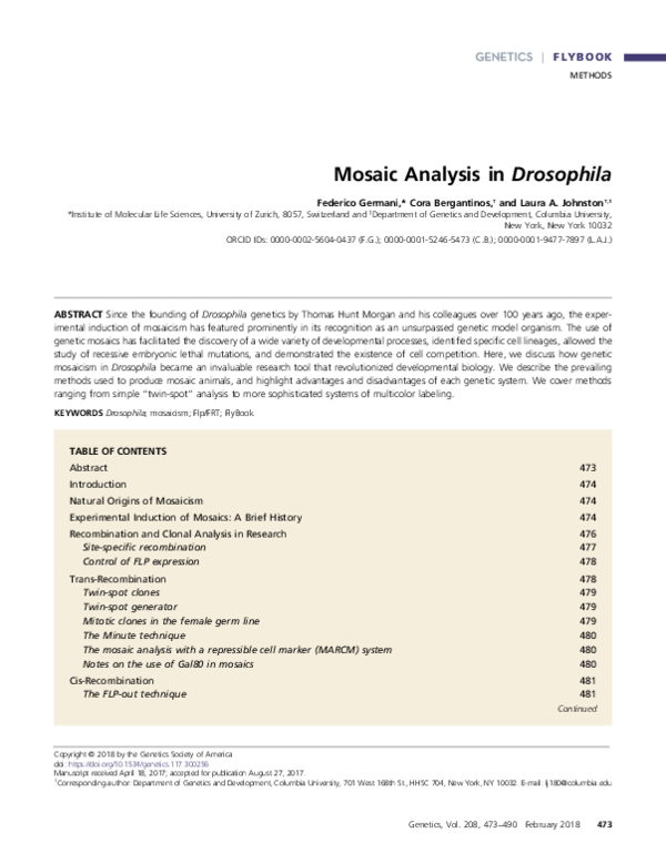 (PDF) Mosaic Analysis in Drosophila