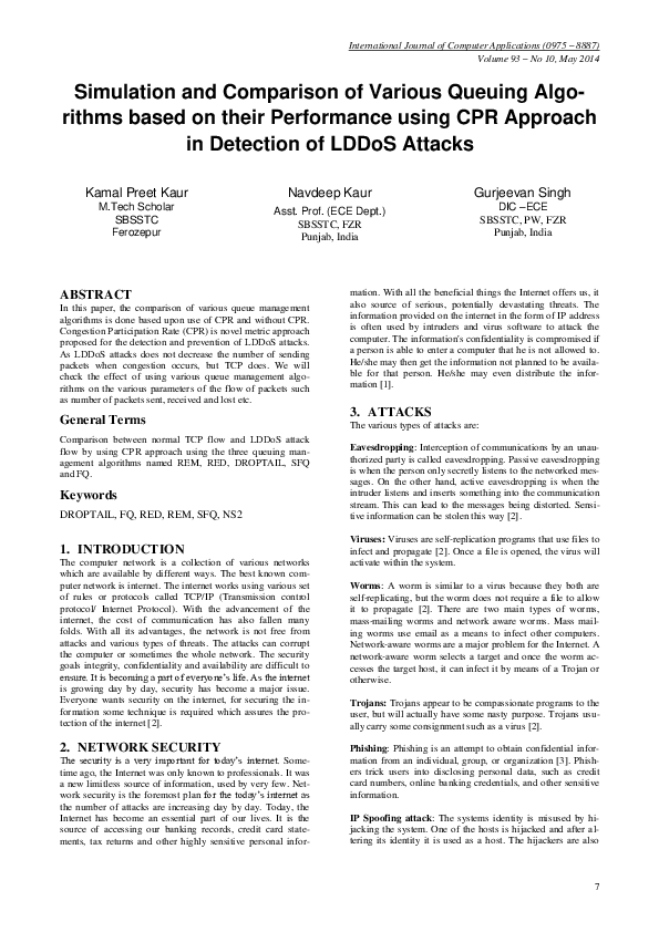 Pdf Simulation And Comparison Of Various Queuing Algo Rithms Based On