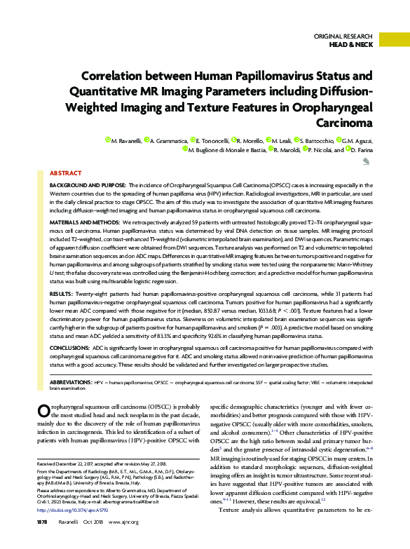 (PDF) Correlation between Human Papillomavirus Status and Quantitative MR Imaging Parameters ...