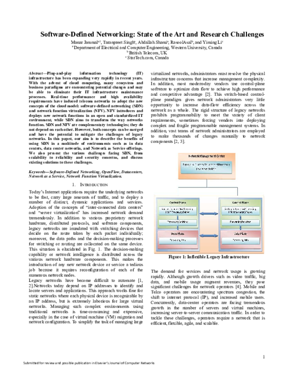 (PDF) Software defined networking: State of the art and research challenges