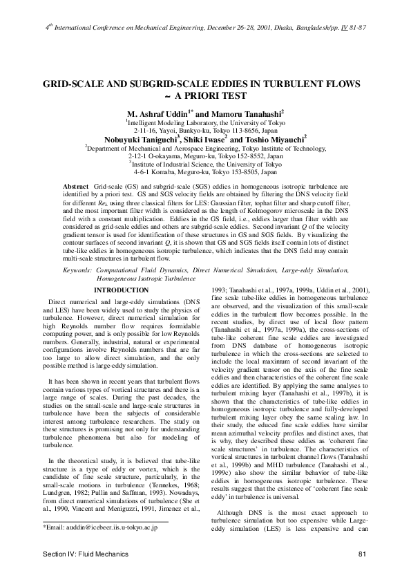 Pdf Grid Scale And Subgrid Scale Eddies In Turbulent Flows ∼ A Priori Test