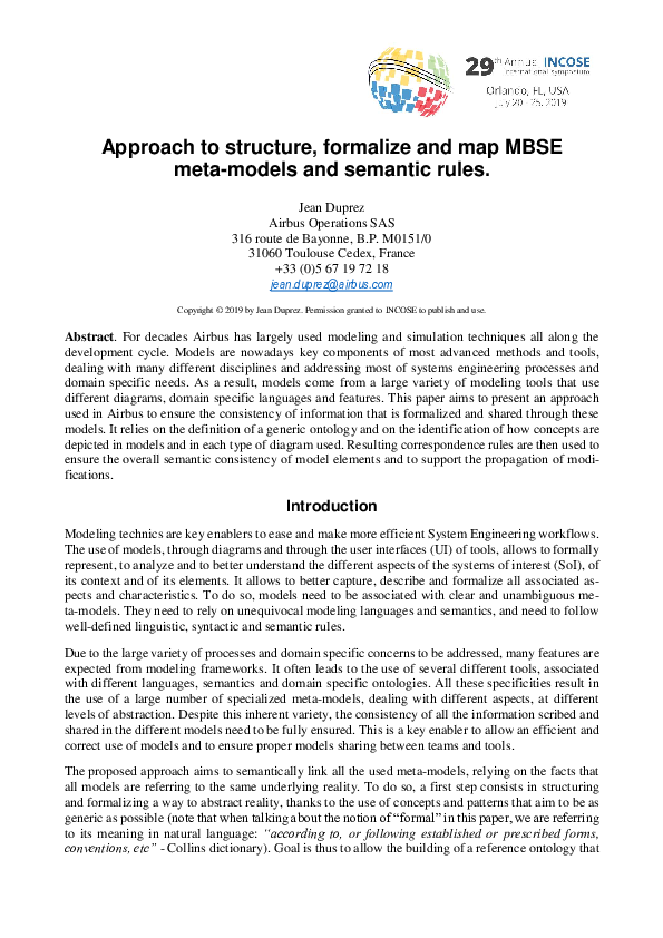 (PDF) Approach to structure, formalize and map MBSE meta‐models and semantic rules | JEAN DUPREZ ...