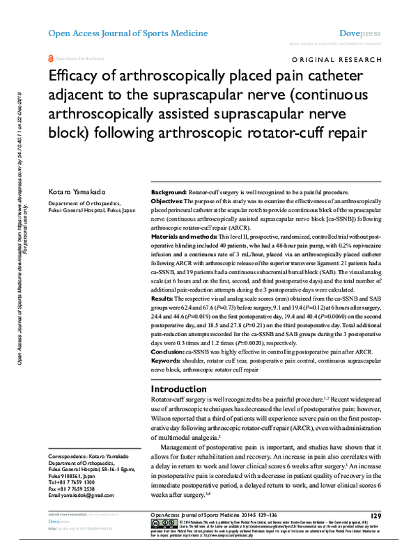 (PDF) Efficacy of arthroscopically placed pain catheter adjacent to the suprascapular nerve ...