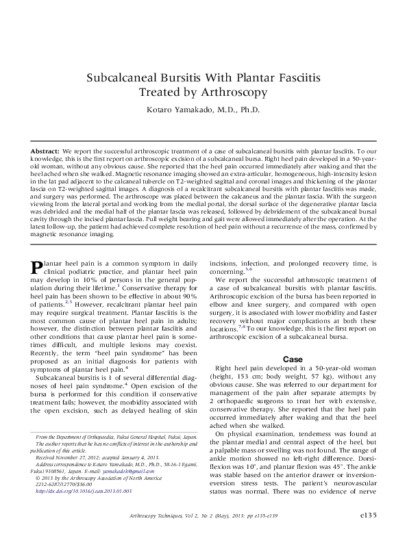 (PDF) Subcalcaneal Bursitis With Plantar Fasciitis Treated by Arthroscopy